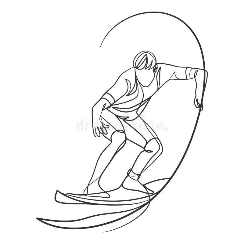Continuous Line Drawing of a Surfer with a Surfboard Stock Vector ...