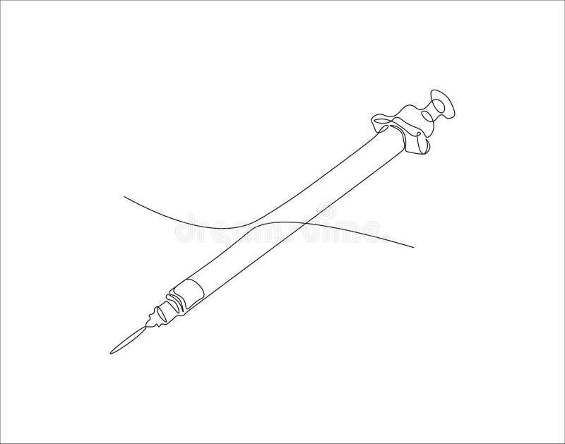 Continuous Line Drawing of Syringe for Injections. One Line of Syringe ...