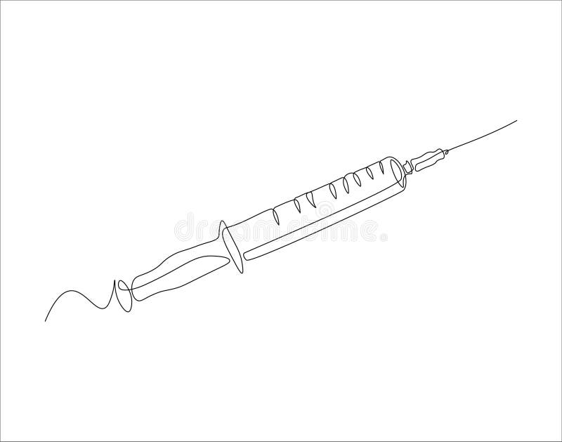 Continuous Line Drawing of Syringe for Injections. One Line of Syringe ...