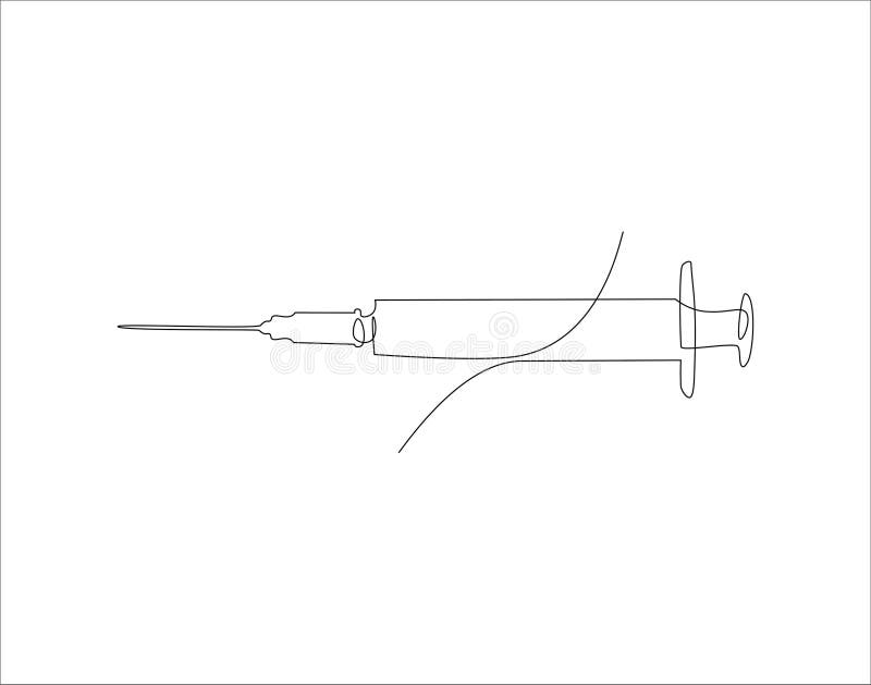Continuous Line Drawing of Syringe for Injections. One Line of Syringe ...