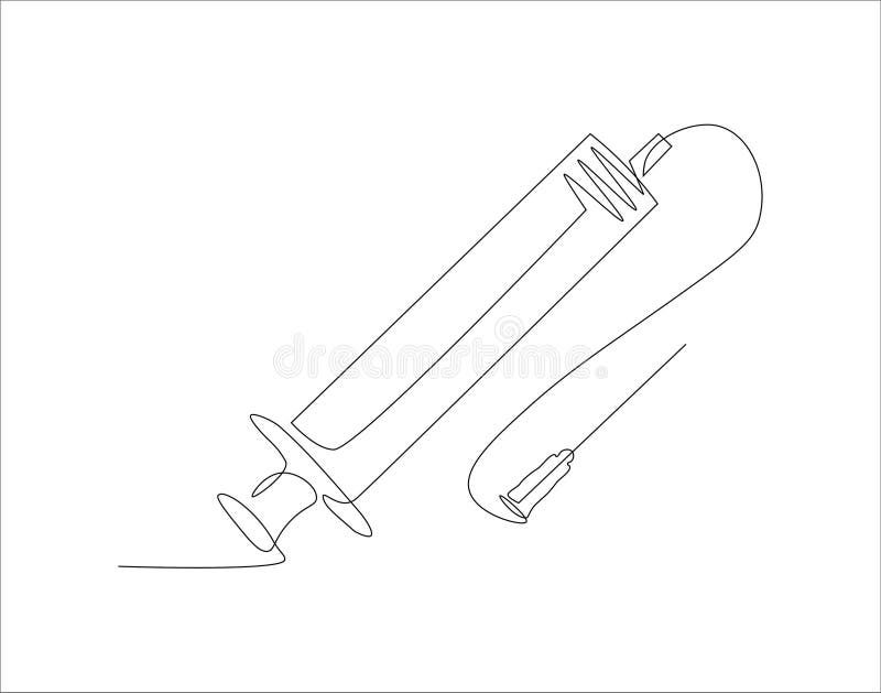 Continuous Line Drawing of Syringe for Injections. One Line of Syringe ...