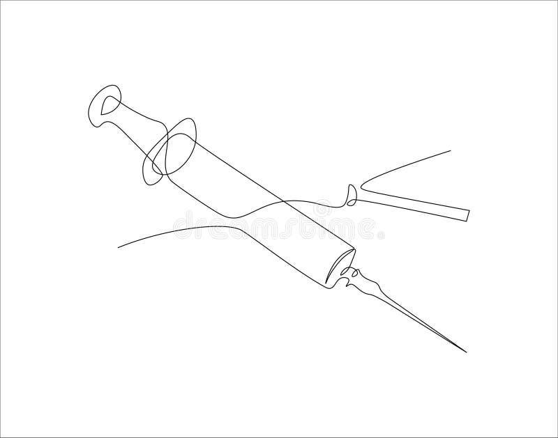 Continuous Line Drawing of Syringe for Injections. One Line of Syringe ...