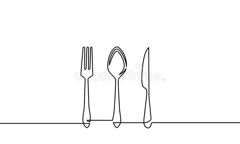 Continuous Line Drawing of Tableware, Fork, Spoon and Knife Stock ... Continuous Line Drawing of Tableware, Fork, Spoon and Knife Stock ...