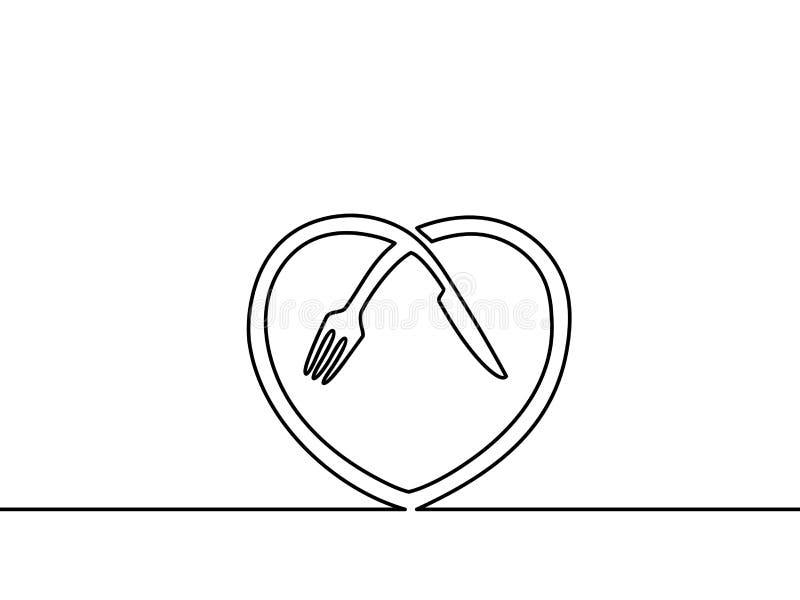 Continuous Line Drawing Of Tableware Fork Spoon And Knife Stock Vector Illustration Of