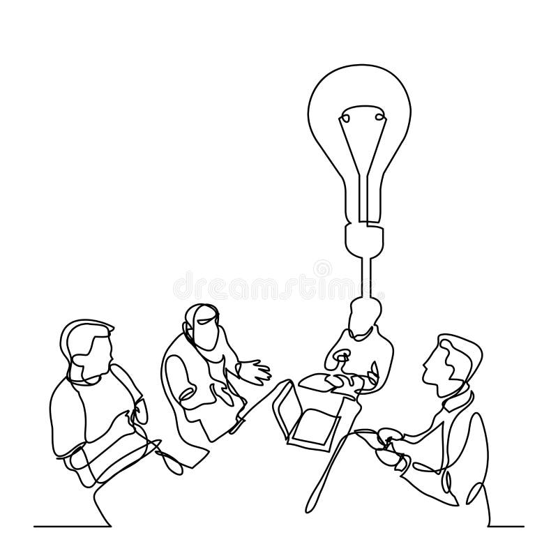 Continuous Line Drawing of Team Discussion New Idea Stock Vector ...