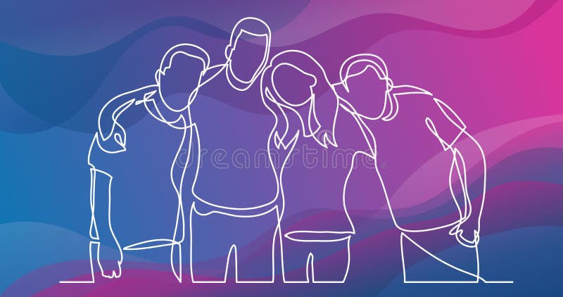 Continuous Line Drawing of Team Members Standing Together Stock Vector ...