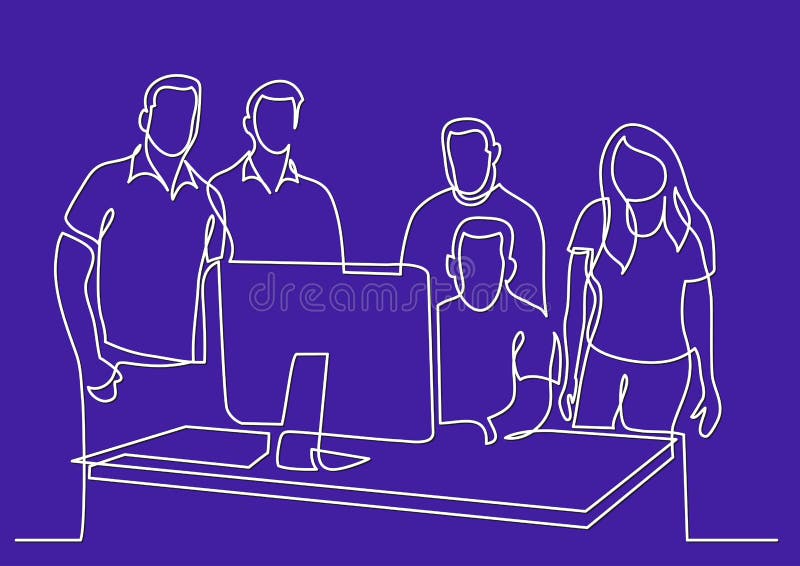Continuous Line Drawing of Team Standing in Office Stock Vector ...