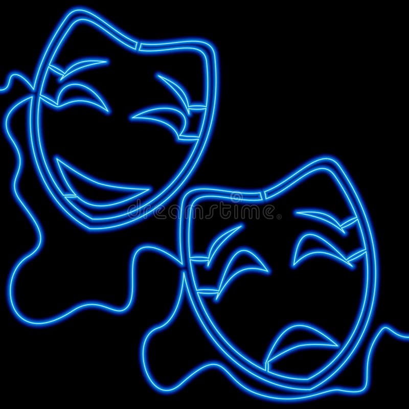 Continuous Line Drawing Theatre Masks Icon Neon Concept Stock Vector ...