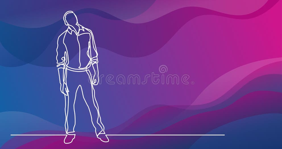 Continuous Line Drawing of Thinking Man Looking Above Stock Vector ...