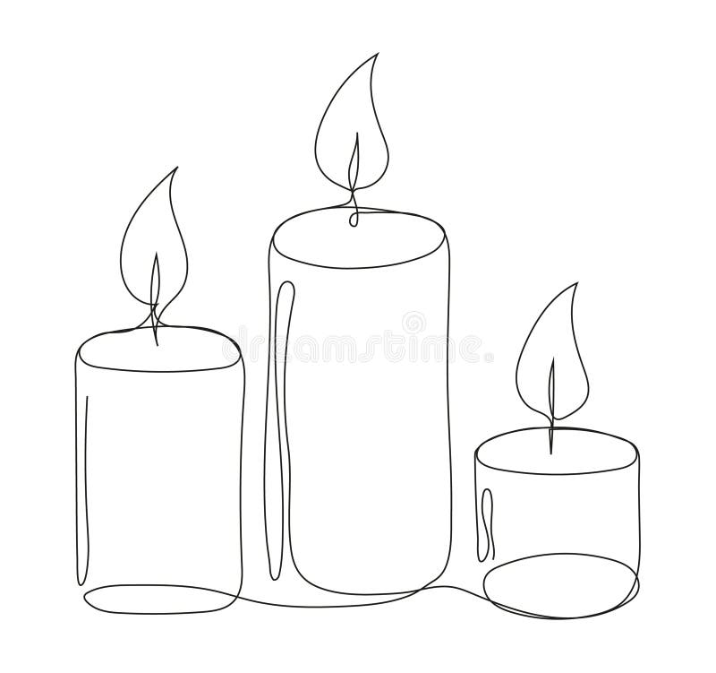 Continuous Line Drawing of Three Burning Candles in a Candelabra ...