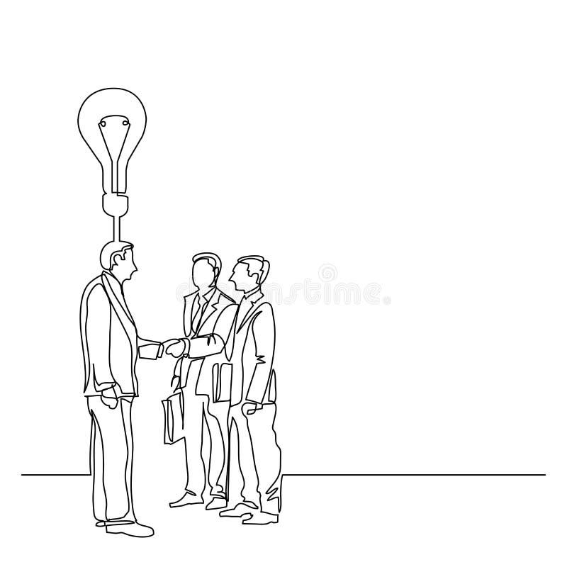 Continuous Line Drawing of Three Businessmen with Great Idea Stock ...