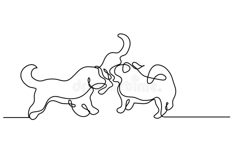 Continuous Line Drawing of Three Dogs Playing Stock Vector ...