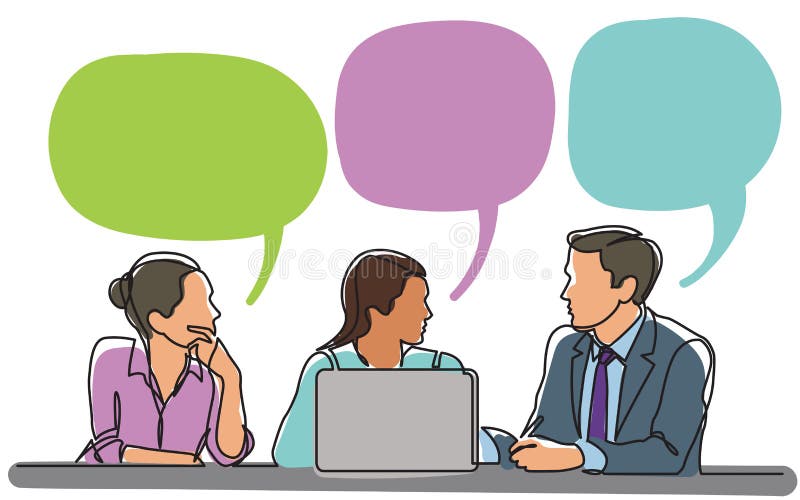 Continuous Line Drawing of Three Employees Talking about Work Stock ...