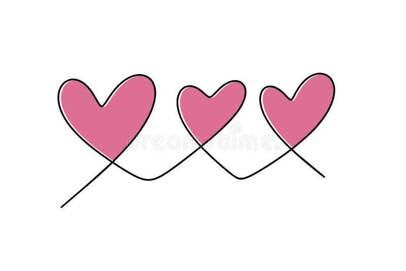 Continuous Line Drawing of Three Hearts, Minimalistic Illustration of ...