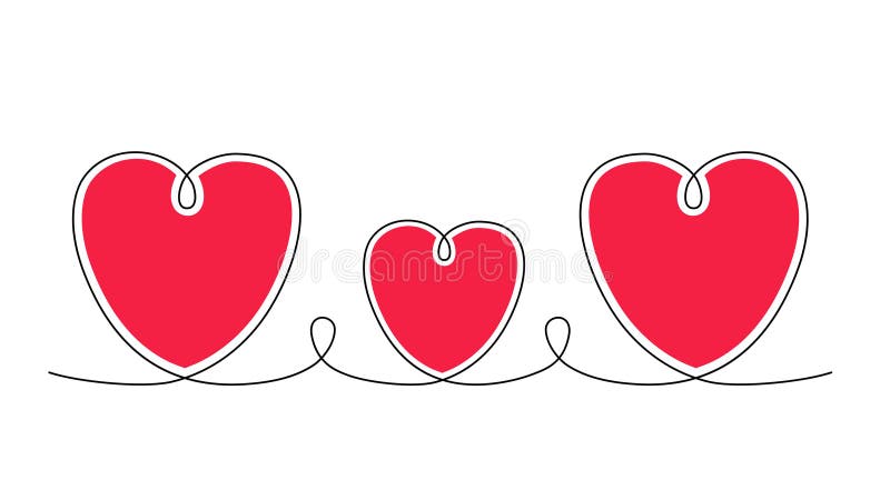 Continuous Line Drawing of Three Hearts, Vector Illustration Stock ...