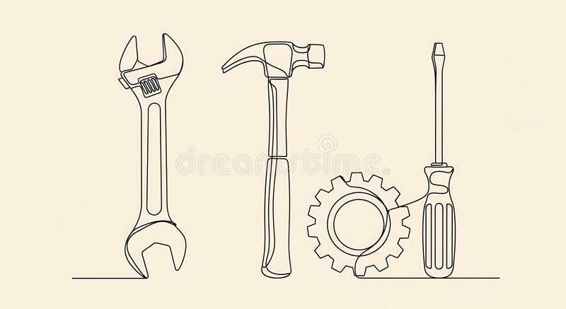 Continuous Line Drawing of Tools Stock Illustration - Illustration of ...