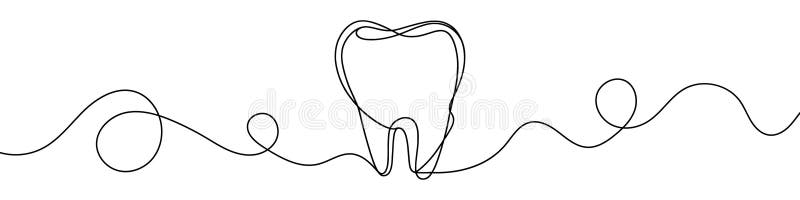 Continuous Line Drawing a Tooth Contour on White Background Stock ...