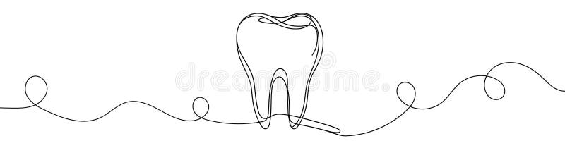 Continuous Line Drawing a Tooth Contour on White Background Stock ...