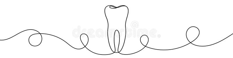 Continuous Line Drawing a Tooth Contour on White Background Stock ...