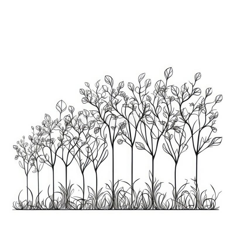 Continuous Line Drawing of Tree Growth Steps for Plant Lovers. Stock ...