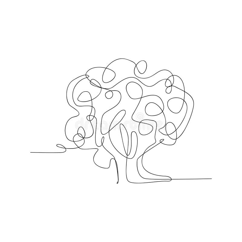 Continuous Line Drawing of Tree. Isolated Sketch Drawing of Tree Line ...