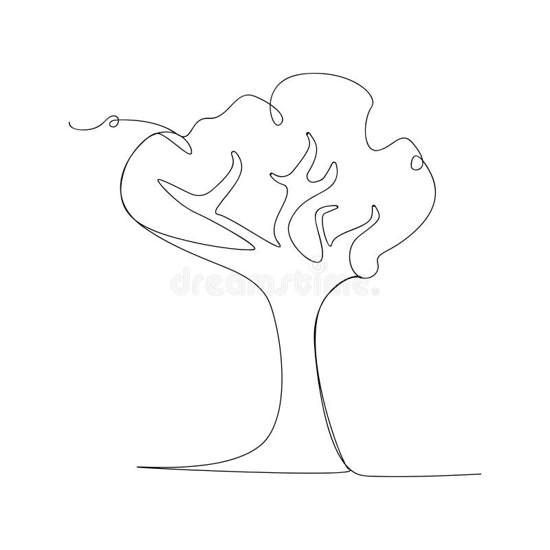 Continuous Line Drawing of Tree. Isolated Sketch Drawing of Tree Line ...