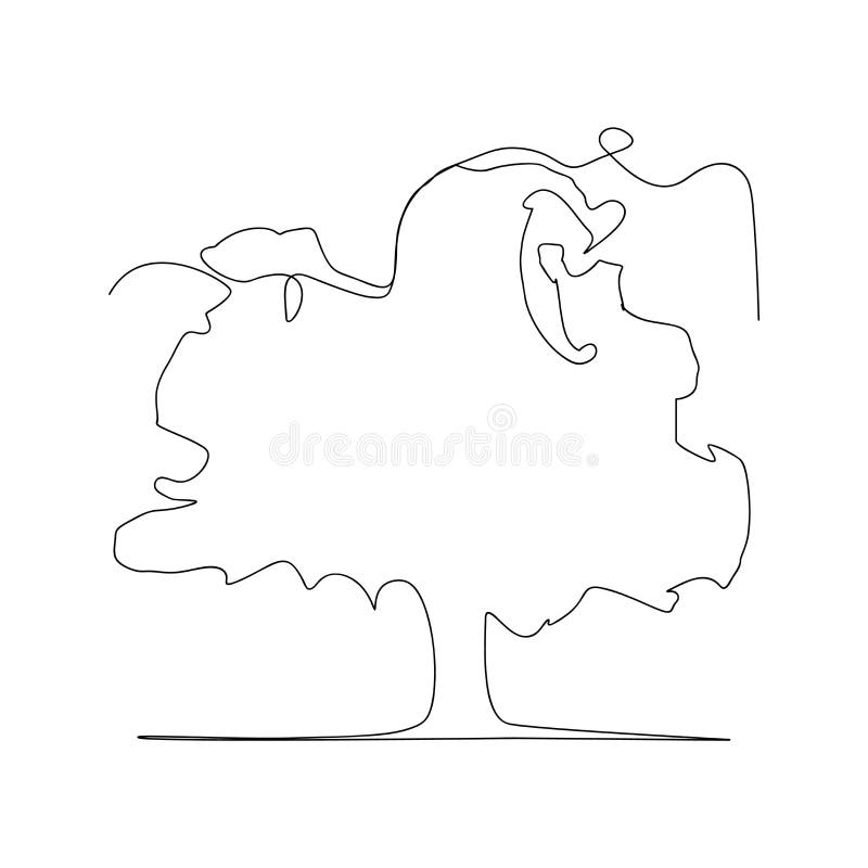 Continuous Line Drawing of Tree. Isolated Sketch Drawing of Tree Line ...