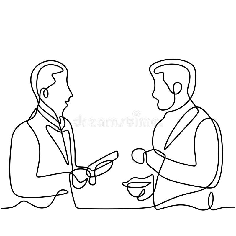 Continuous Line Drawing of Two Businessmen Standing Talking about ...