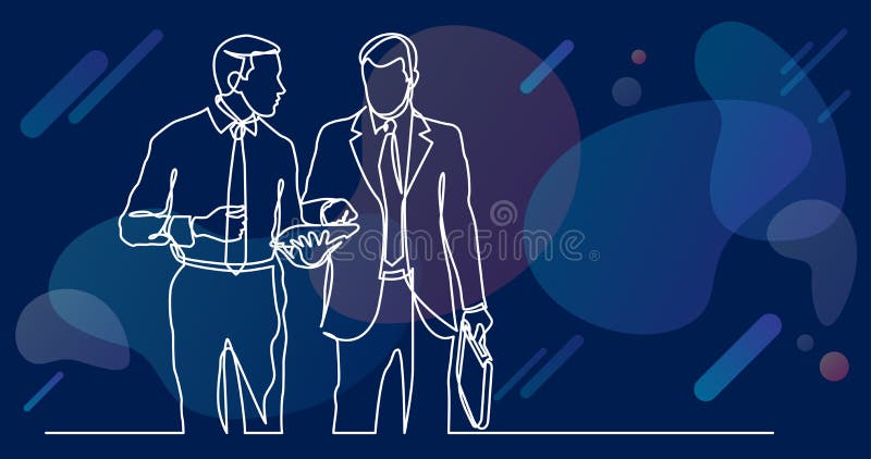 Continuous Line Drawing of Two Businessmen Walking Discussing Deal ...