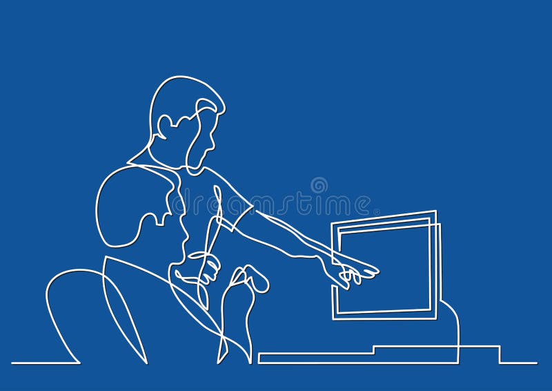 Continuous Line Drawing of Two Coworkers Discussing Work on Screen ...