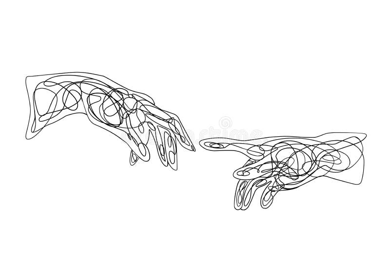 Continuous Line Drawing of Two Hands Barely Touching One Another. Stock ...