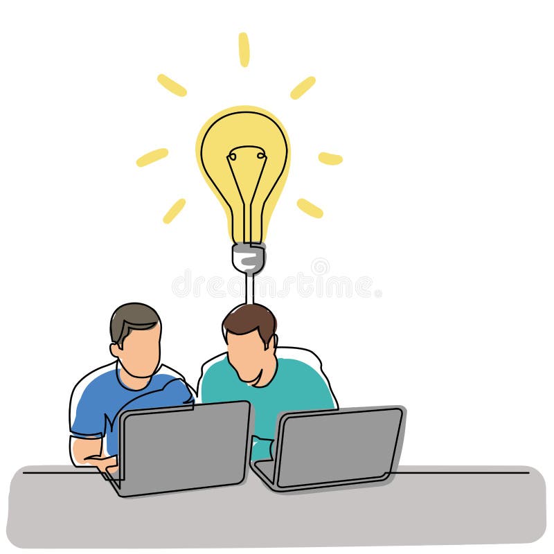 Continuous Line Drawing of Two Men Sitting with Laptop Computers ...