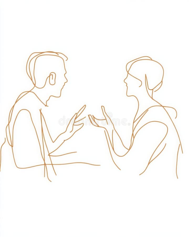 Continuous Line Drawing of Two People Engaged in Conversation Stock ...