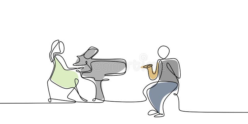 Continuous Line Drawing of Two People Playing the Piano and Singing ...