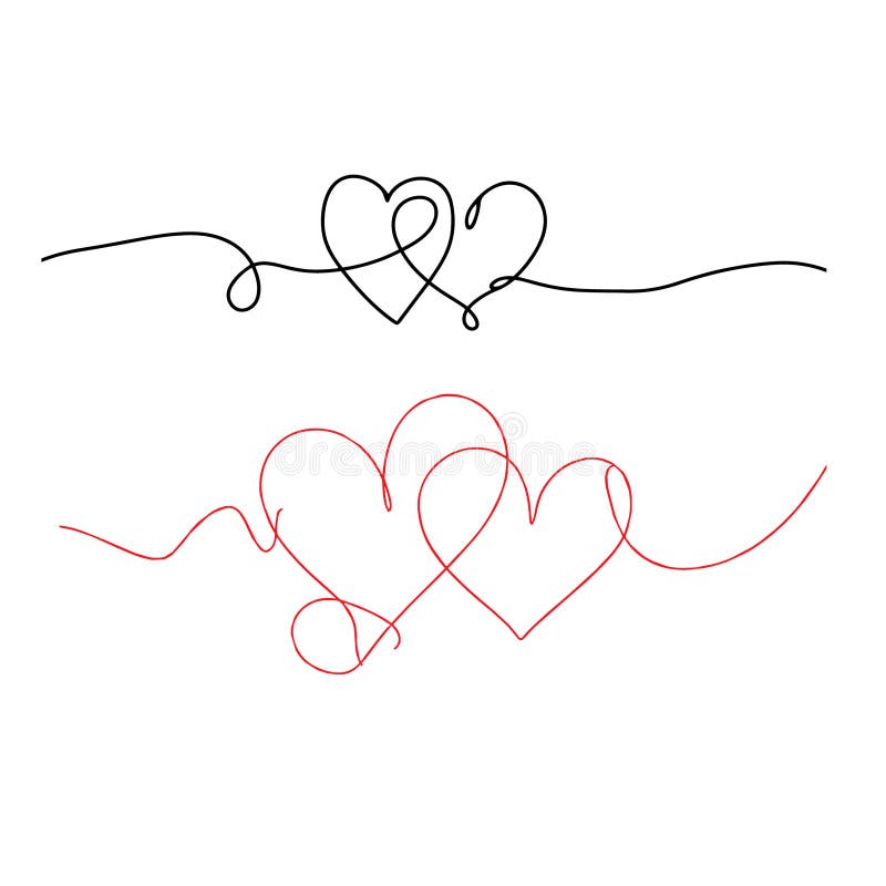 Continuous Line Drawing of Two Red and Black Hearts Intertwined Stock ...