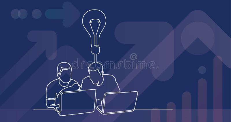 Continuous Line Drawing of Two Men Sitting with Laptop Computers ...
