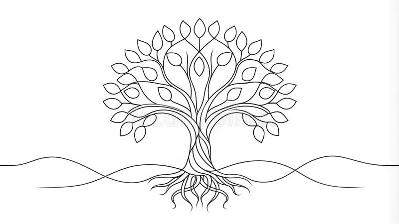 A Continuous Line Drawing of a Vibrant Abstract Tree, Symbolizing ...