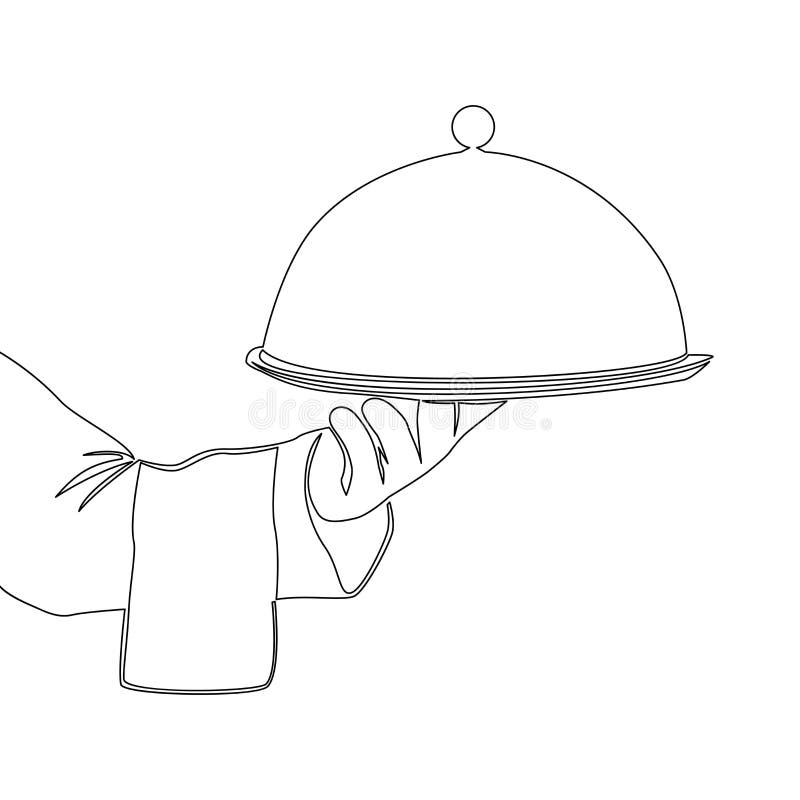 Continuous Line Drawing Waiter`s Hand Holds a Tray Icon Vector ...