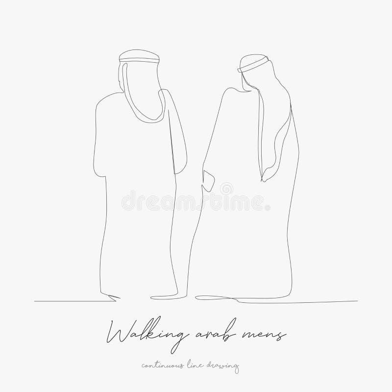 Walking Arab Men in Keffiyeh - Single Line Drawing Stock Vector ...