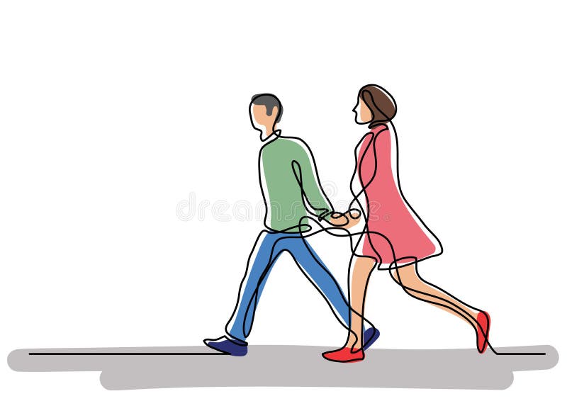 Continuous Line Drawing of Walking Couple Stock Vector - Illustration ...