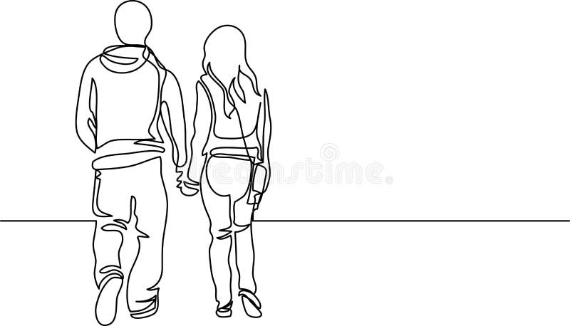 Continuous Line Drawing of Couple Walking with Casual Style - Vector ...