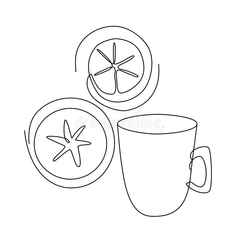 Continuous Line Drawing Warm Drinks, Lemon Tea. Trendy One Line Draw ...