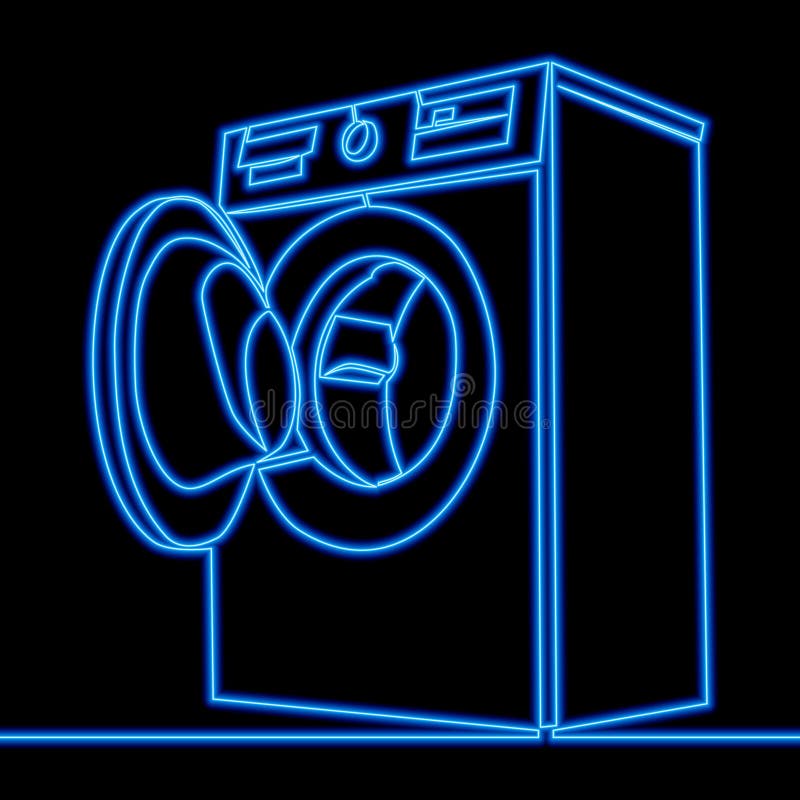 Continuous Line Drawing Washing Machine for Washing Cloth Icon Neon ...
