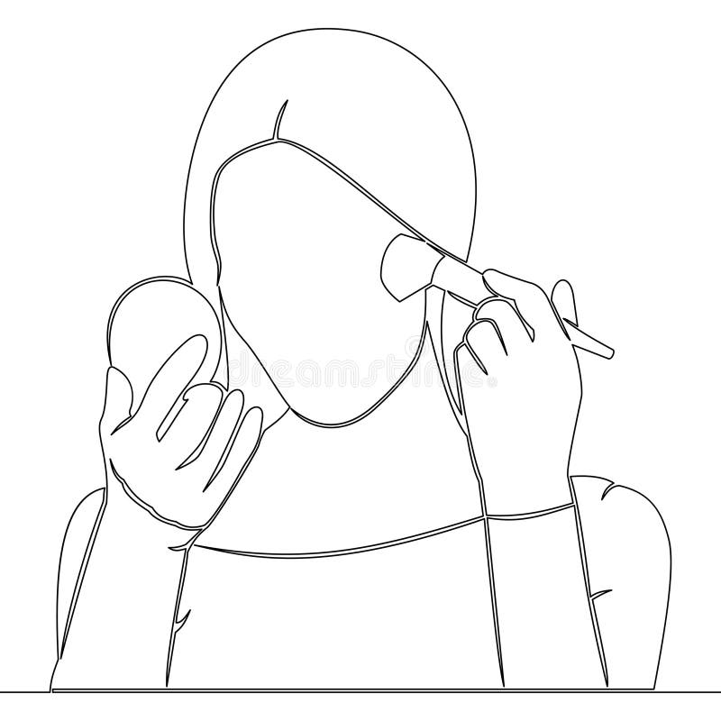 Continuous Line Drawing Woman Applying Makeup in Front of a Small ...