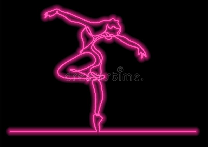 Continuous Line Drawing Of Woman Ballet Dancer With Neon Vector Stock