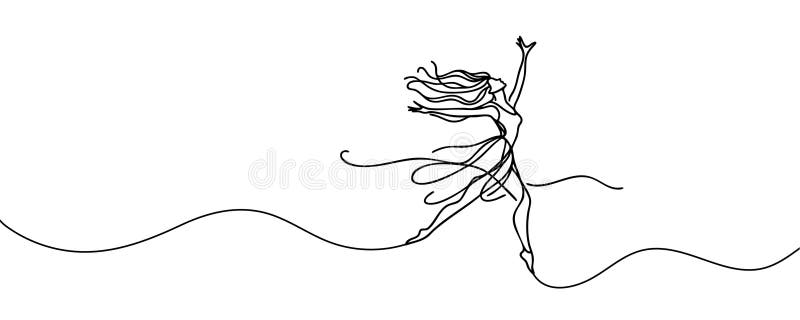 Continuous Line Drawing of Woman Dancing in Long Dress. Vector ...