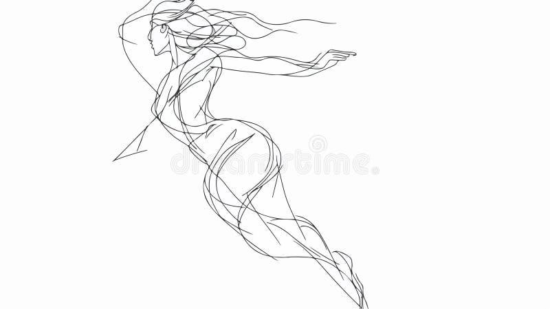 Continuous Line Drawing of a Woman Dancing in Motion. Stock ...