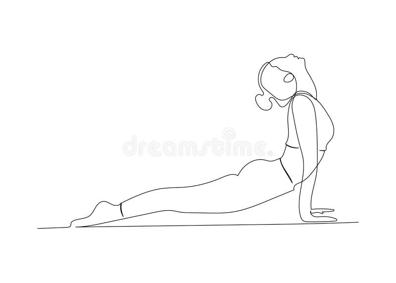 Continuous Line Drawing of Woman Doing Exercise Yoga. Stock Vector ...