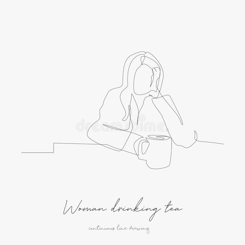 Continuous Line Drawing. Woman Drinking Tea. Simple Vector Illustration ...