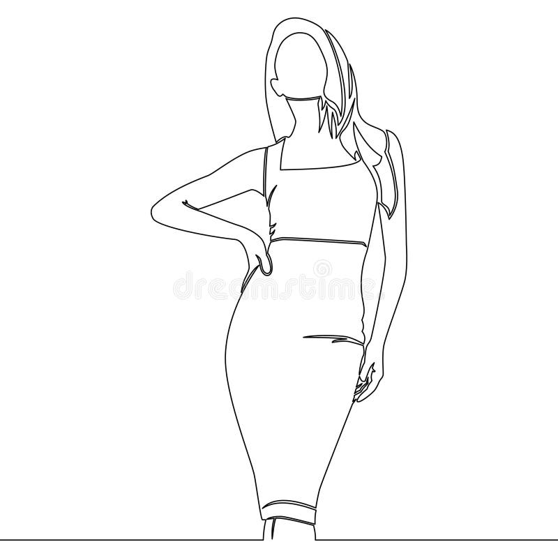 Continuous Line Drawing Woman in an Elegant Evening Dress Icon Vector ...